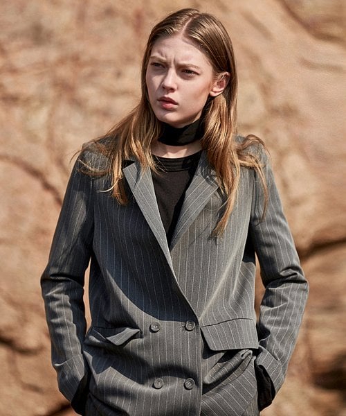 얀13(YAN13) MANNISH STRIPE SUIT JACKET_GRAY - 118,300 | 무신사 스토어