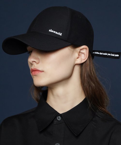 MUSINSA | SLOWACID [UNISEX] LETTERING BUCKLE CAP (BLACK)