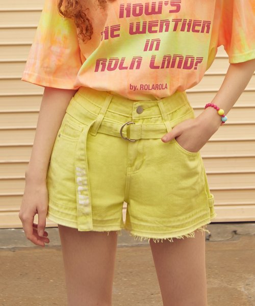 MUSINSA | ROLAROLA (PT-19343) BELT COLOR DENIM SHORTS LIME
