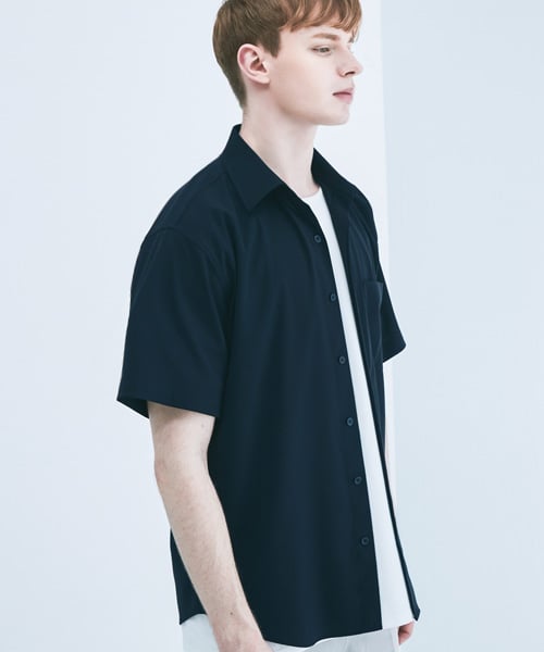 MUSINSA | LEIRE Hidden Button Pocket Short Sleeve Shirt [Navy]