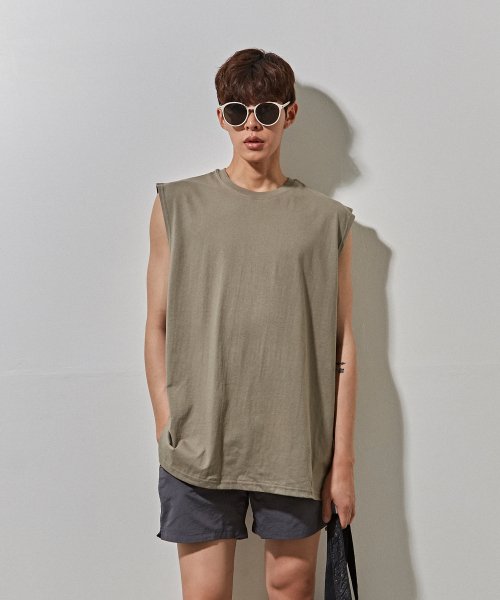 MUSINSA | ABON Men Summer Over Box Tank Top Khaki
