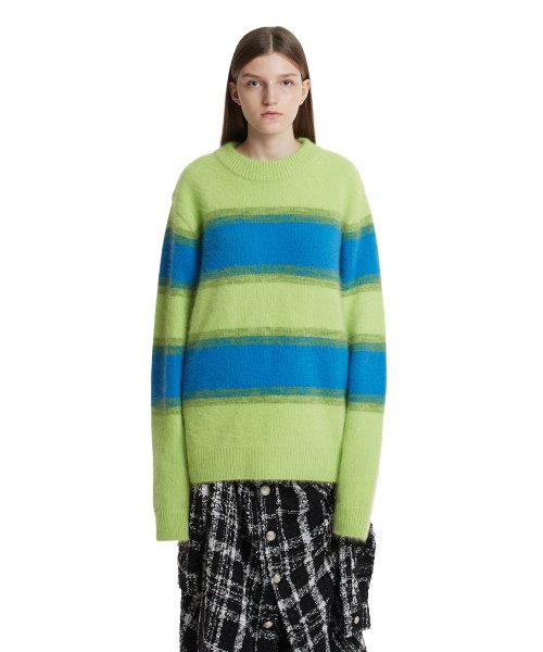 MUSINSA | TRUNK PROJECT Angora Stripe Sweater Green/Blue