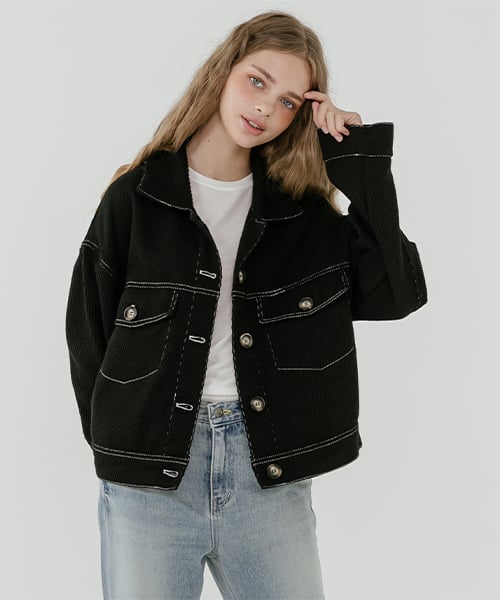 MUSINSA | LADY VOLUME [MENS/WOMENS] WOOL CROSS TRUCKER JACKET_BLACK