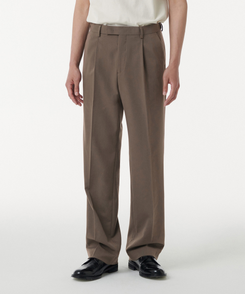 MUSINSA | MUSINSA STANDARD WIDE HIDDEN ELASTIC WAISTBAND SLACKS_DUSTY BEIGE
