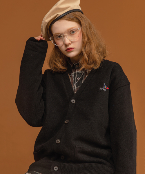 MUSINSA | CPGN STUDIO 5TH ANNIVERSARY FLAG LOGO CARDIGAN BLACK