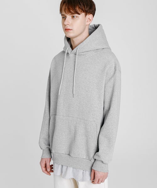 MUSINSA | ESN SHIRT LAYERED HEAVY HOODED SWEATSHIRT GRAY