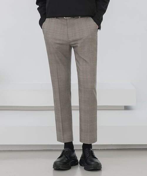 MUSINSA | DRAW FIT Shade Banding Check Slacks [DUSTY BEIGE]