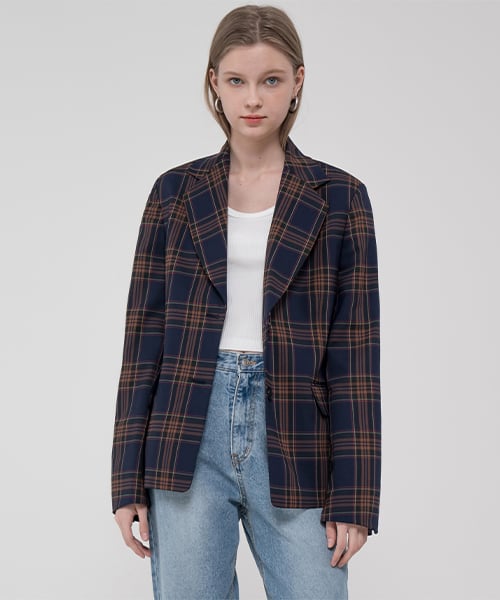 MUSINSA | LADY VOLUME Overfit standard tartan check jacket_navy