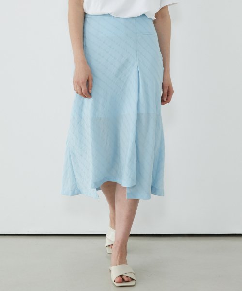 MUSINSA | EN OR UNBALANCED SLIT SKIRT - SKYBLUE