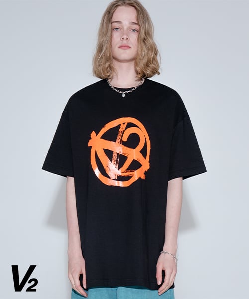 MUSINSA | VTWO Overfit logo short sleeve T-shirt_black orange