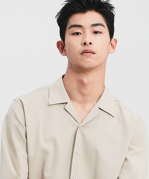 MUSINSA | LEIRE Minimal Open Collar Linen Shirt [Beige]