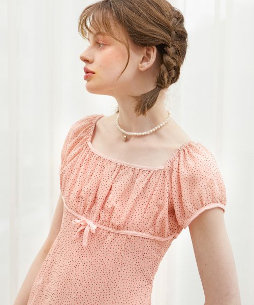 살롱 드 욘(SALON DE YOHN) Chiffon Shirring Mini Dress_ Pink - 134,900 | 무신사 스토어