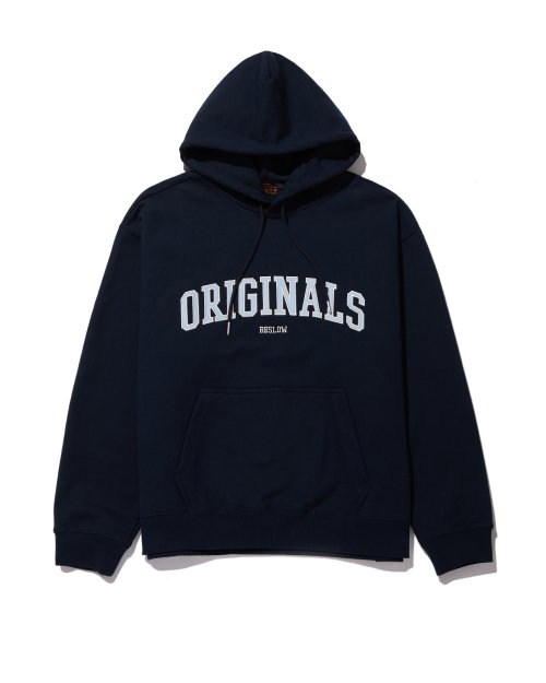 MUSINSA | BESLOW [ORIGINALS] ARC LOGO SWEAT HOODIE_NAVY