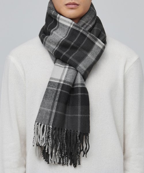 MUSINSA | MUSINSA STANDARD Big Size Check Muffler [Black/Gray]