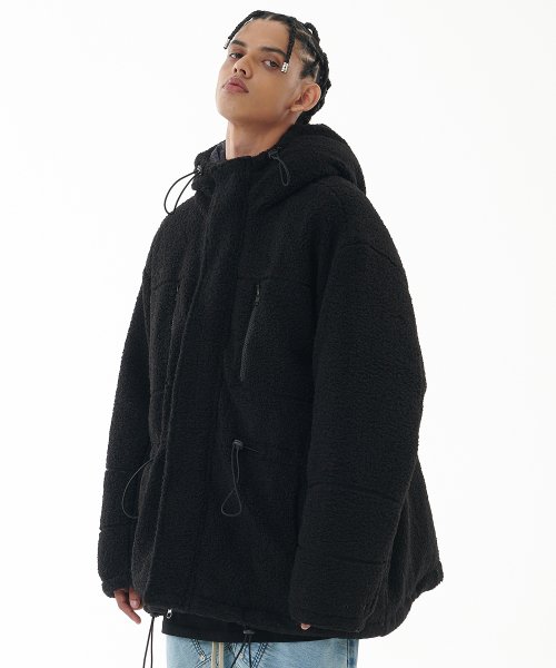 MUSINSA | ATTENTIONROW ME FLEECE OVERSIZED WELLON PUFFER JACKET (BLACK)