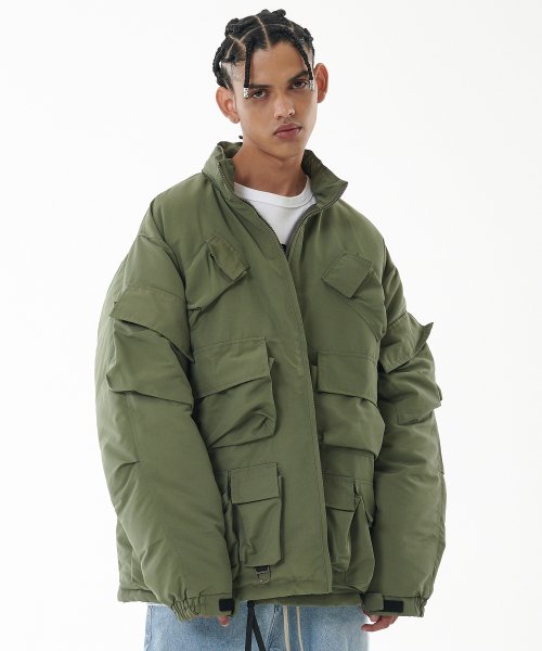MUSINSA | ATTENTIONROW SOUTH MULTI POCKET M65 WELLON PUFFER JACKET (KHAKI)