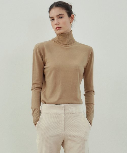 MUSINSA | NICK&NICOLE Soft turtleneck slim knit_mocha