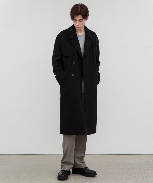 MUSINSA | DRAW FIT Wool blending over trench coat [BLACK]