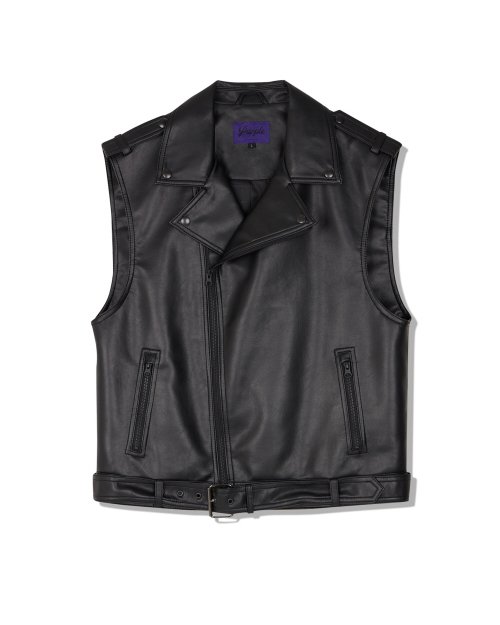 MUSINSA | BESLOW [PURPLE X AGING CCC] 21SS VENTI LEATHER VEST BLACK
