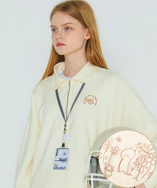 MUSINSA | CPGN STUDIO HALF-ZIP HOLLY EMBROIDERED SWEAT CREAM
