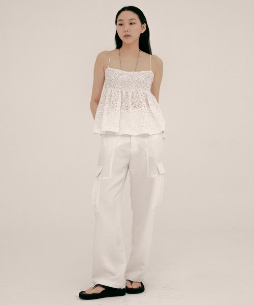 MUSINSA | VENTE White full cotton lace back cut-out top