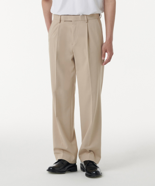 MUSINSA | MUSINSA STANDARD WIDE HIDDEN ELASTIC WAISTBAND SLACKS_BEIGE