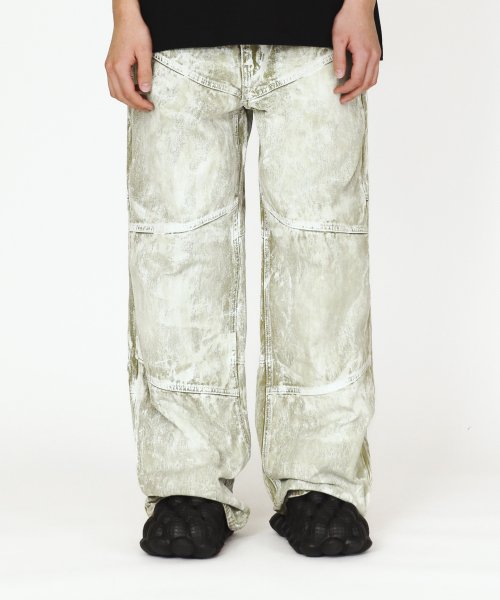 MUSINSA | ADDOFF INK RUBBED DENIM PANTS KHAKI