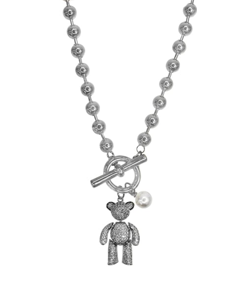 MUSINSA BLACK PURPLE Happy Bear Necklace Silver