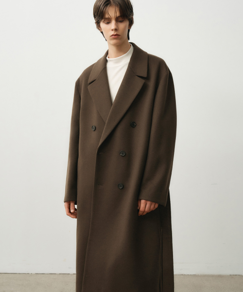 MUSINSA | DRAW FIT Premier Pure Cashmere Robe Double Coat [DARK BROWN]