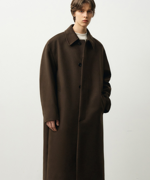 MUSINSA | DRAW FIT Premier Pure Cashmere Balmacan Coat [DARK BROWN]