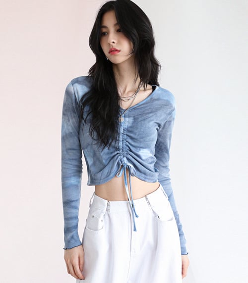 MUSINSA | AVANDRESS V-Neck Tie-Die Long T-Shirt - Blue