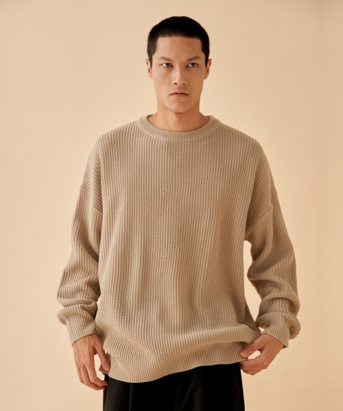 MUSINSA | PAPERBOY Soft Crewneck Over Sweater - Beige