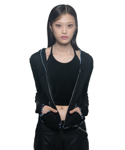 노피셜노피스(NOFFICIALNOFFICE) 컬러 웨이브 후드 집업 블랙 - 사이즈 & 후기 | 무신사