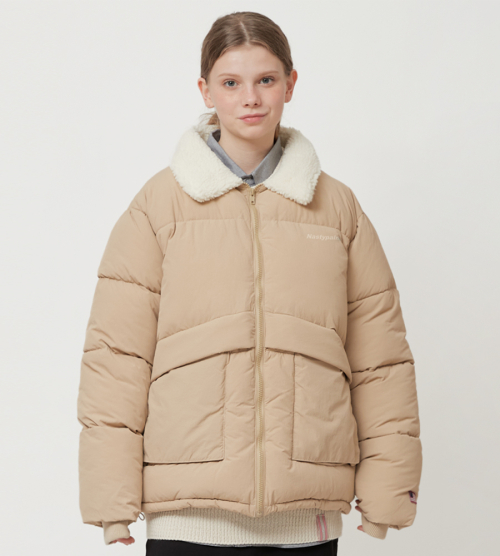 MUSINSA | NP STUDIO Universal Fur Collar Puffer Short Padding Jacket Beige