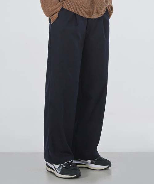 MUSINSA | GLW (WINTER FABRIC) ESSENTIAL BASIC FLEECE LINED WIDE SLACKS NAVY