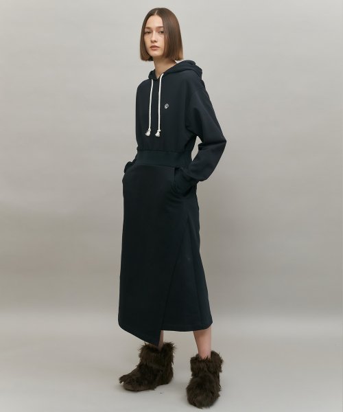 MUSINSA | EN OR HOODY SWEAT ONEPIECE - BLACK