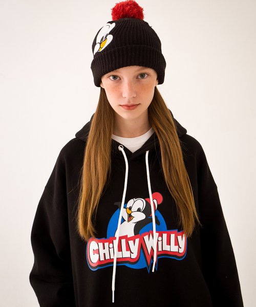 MUSINSA | MAINBOOTH [Chilly Willy] Cartoon Hood T-Shirt (JET BLACK)