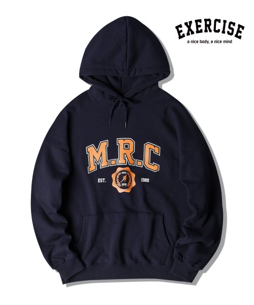 MUSINSA | EXERCISE MRC emblem hoodie navy