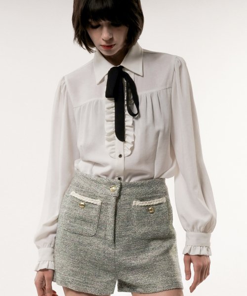 MUSINSA | UNTAGE Ruffle Placket Blouse [White(WOMAN)]_UTS-FS17