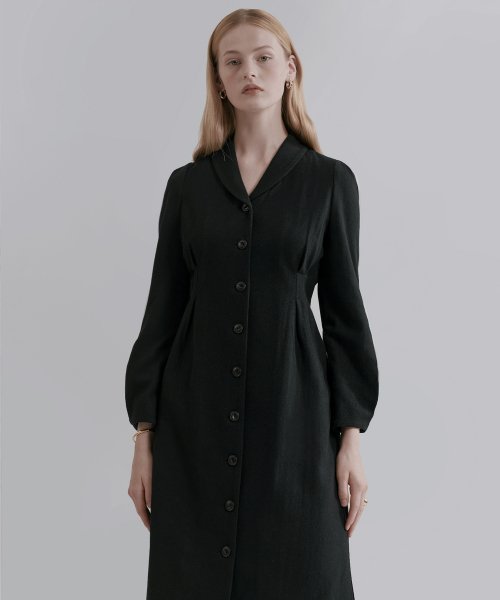 MUSINSA | MONGDOL Signature Wool Pintuck Collar Dress Maxi Dress Black MDOP039BLACK