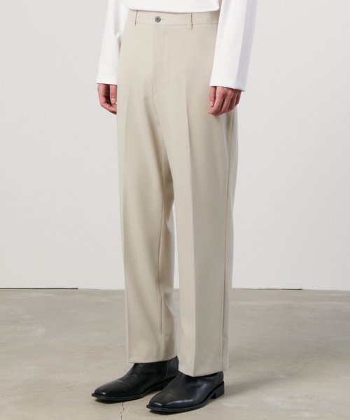 MUSINSA | SUARE WOOL BLEND SEMI-WIDE BANDED SLACKS BEIGE