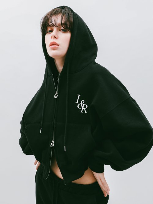 로시로우 Lossy Big Logo Crop Hood Zip-up Black - 위시버킷
