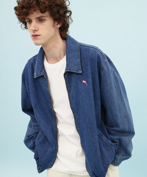 MUSINSA | WAI KEI DOLPHIN EMBROIDERED DENIM JACKET DARK BLUE