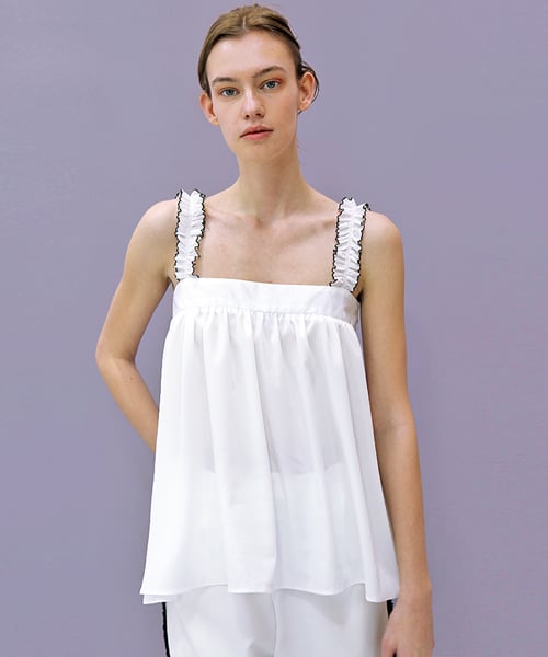 MUSINSA | DAMAGE MNEMONIC Frill sleeveless white blouse_Frill ...