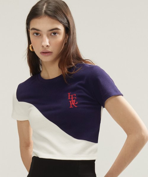 잇터(ITER) COLOR BLOCK SYMBOL LOGO CROP T-SHIRTS_WHITE/NAVY - 사이즈 & 후기 | 무신사