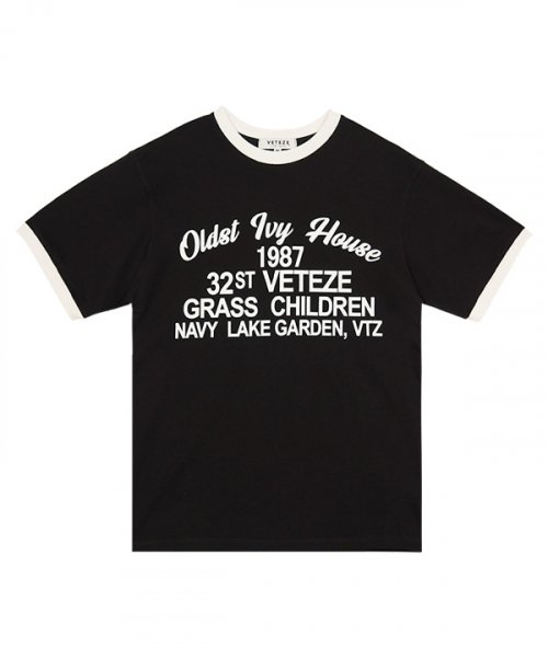 MUSINSA | VETEZE Old Ivy Club Box Half T-shirt (Black)