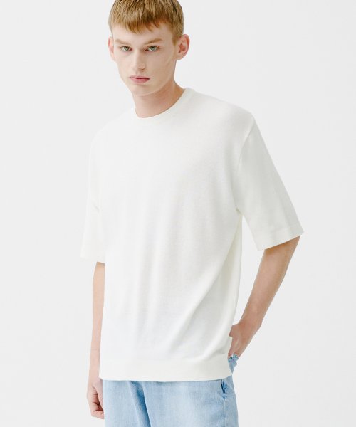 MUSINSA | TRILLION ESSENTIAL MILANO HALF SLEEVE KNIT TOP (IVORY)