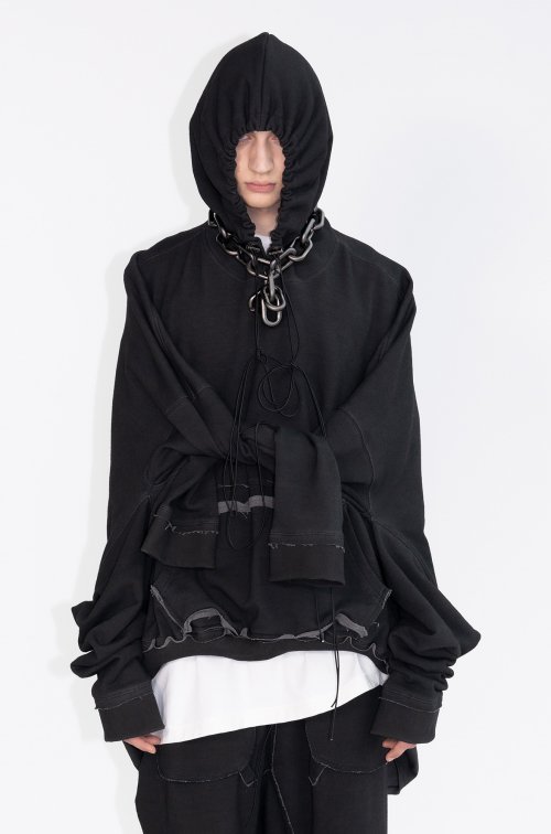 MUSINSA | ASPARAGUS layered panel plus sleeve hoodie vintagewash