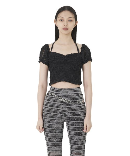 MUSINSA | CURETTY C LACE HALTER TOP_BLACK