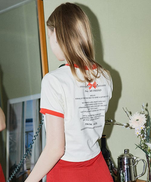 MUSINSA公式 | LETTER FROM MOON RIBBON LETTER T-SHIRT ( CREAM )